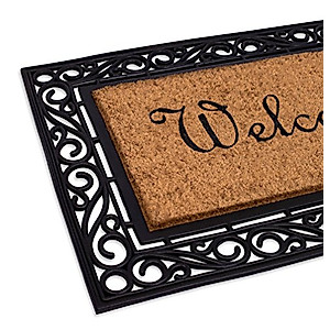 BirdRock Home Classic Welcome Brush Coir Doormat with Black Rubber Scroll Border, 24 x 36 Inch - Elegant Design