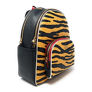 Coach Women's Court Backpack (Coated Canvas - Tiger Print - Honey - Black)