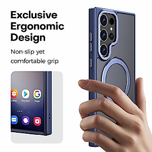 Rayboen for Samsung Galaxy S23 Ultra Case with Magnetic Ring, [Designed for Magsafe] with 2 Pack Soft TPU HD Screen Protector, Military Drop Protection Silky Touch Translucent Matte Cover, Blue