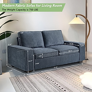 LEISLAND 71.25" Modern Sofas for Living Room, Small Sofas Couches for Small Spaces, Chenille Loveseat Couch with Solid Wood, Metal, Square Arm and Removable Cover/Easy to Install(Blue)