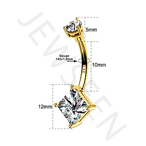 Jewseen 14K Gold Belly Button Ring Sparkling CZ Navel Rings Belly Bar Navel Piercing Body Jewelry