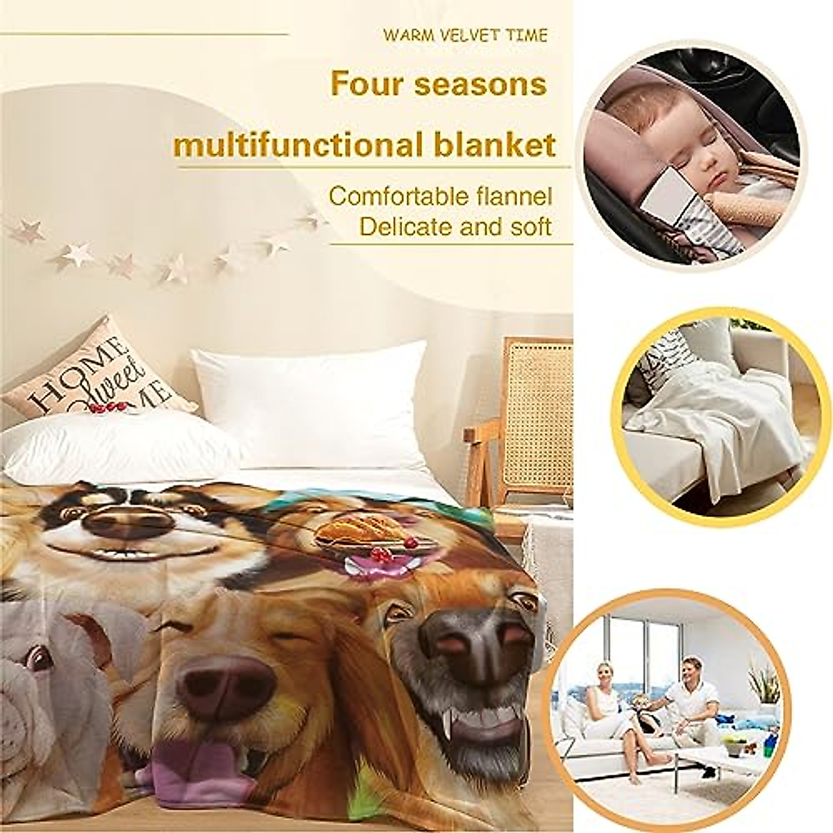 Cartoon Selfie Dog Fleece Blanket for Bed, 40"x30" Puppy Fleece Throw Blanket for Women, Men and Kids - Super Soft Plush Dog Blanket Throw Plush Blanket for Dog Lovers