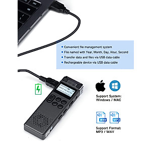 80GB Digital Voice Activated Recorder with Playback - Audio Voice Recorder for Lectures Meetings, Recording Device Dictaphone Sound Tape Recorder with Password & Card Reader