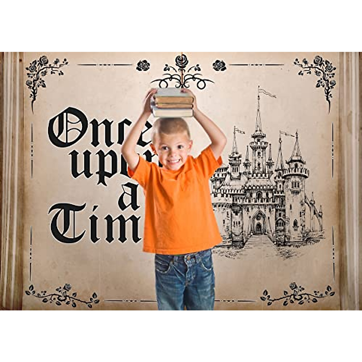 LYCGS 8X6FT Fairy Tale Books Backdrop Once Upon a Time Backdrop Ancient Castle Princess Romantic Photo Background Book Themed Party Background Wedding Birthday Party Decorations Banner X-43