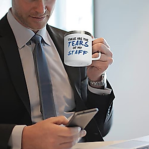 Qtencas Boss Day Gifts, These Are The Tears of my Staff Funny Travel Mug, Boss Gifts for Bosses Employers Workers Friends Coworker Men Women Christmas, 12oz Stainless Steel Insulated Boss Mug, White