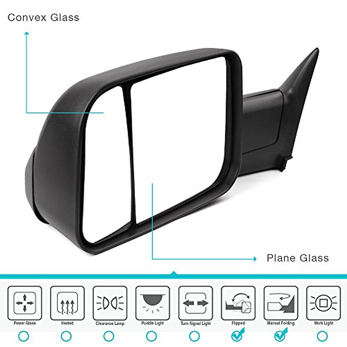 YITAMOTOR Towing Mirrors Compatible with Dodge Ram, Manual Flip Up Folding with Support Brackets Tow Mirrors, Replacement for Dodge Ram 1994-2001 1500, Ram 1994-2002 2500 3500 Truck