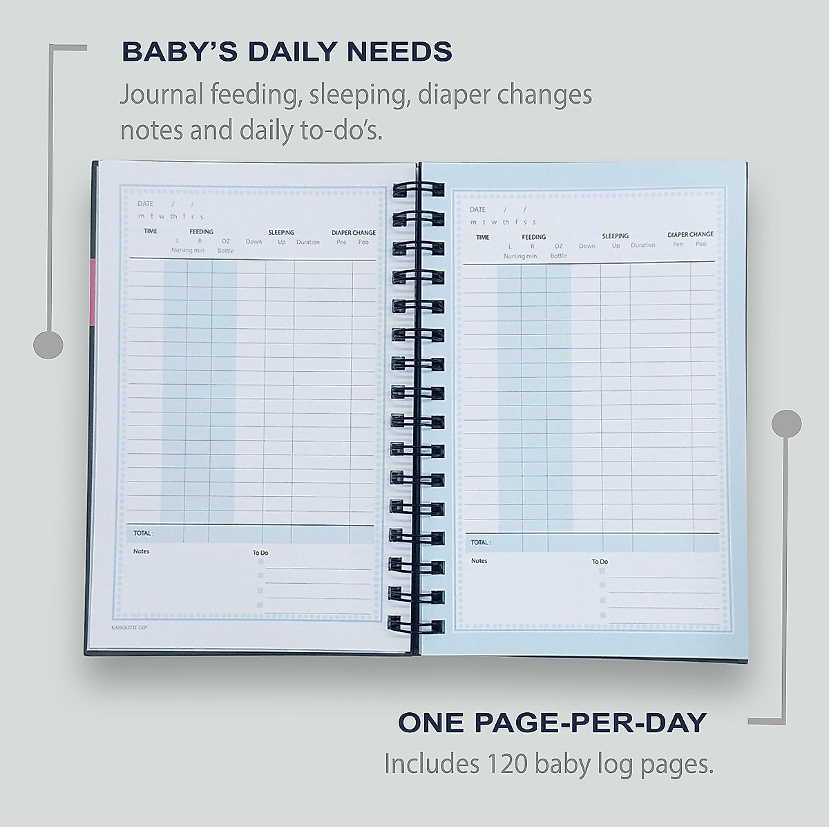 Baby’s Daily Log, Planner and Keepsake Journal- Track Feedings, Sleeping Schedules, Memorable Moments, Milestones by Kahootie Co (Brown)