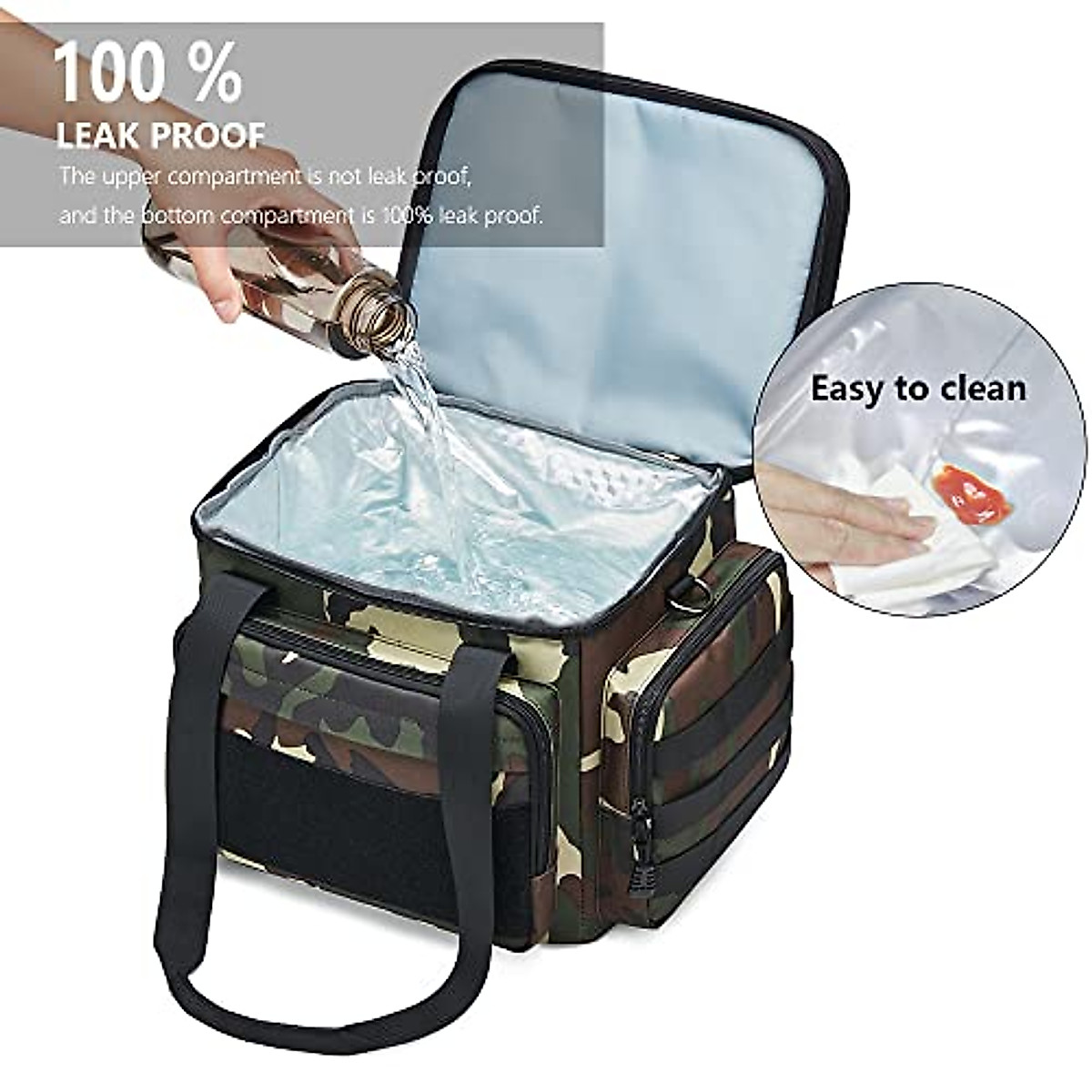Gafetrey Large Tactical Lunch Box for Men, Insulated Lunch Bag, Thermal Lunchbox, Waterproof Cooler Bag, Dual Compartment Lunch, Camo Color