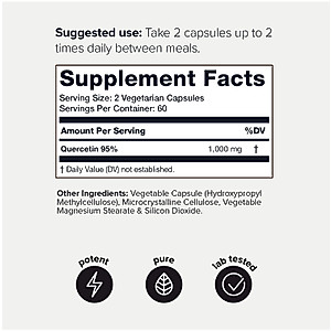 Toniiq Ultra High Purity Quercetin Capsules - 95%+ Highly Purified and Bioavailable - 1000mg Per Serving - 120 Capsules Quercetin Supplement