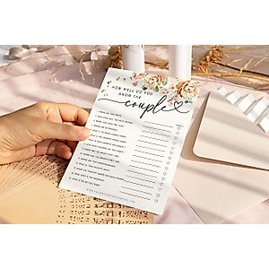 Your Main Event Prints 50 Pack of Bridal Shower Games, How Well Do You Know The Couple and Who Knows The Bride Best, Floral Modern Minimalistic Design.