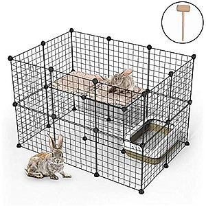 Pet Playpen, Small Animal Cage Indoor Portable Metal Wire Yard Fence for Small Animals, Guinea Pigs, Rabbits Kennel Crate Fence Tent Black 24pcs (and 8pcs for Free)