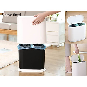 KLGO 2.4 Gallon Slim Plastic Trash Can Wastebasket,10 Liter Rectangular Double Barrel Garbage Container Bin for Bathroom, Bedroom, Kitchen and Office,Removable Liner Bucket.White