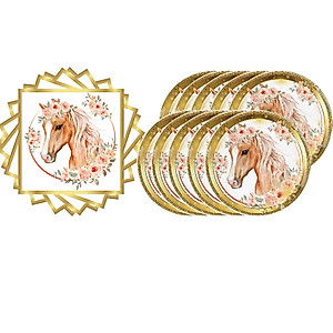 Horse Birthday Party Supplies, 20 Plates and 20 Napkins, Cowgirl Wild Horse Birthday Party Baby Shower Decorations Supplies Paper Plates Napkins for Girls Kids 20 Guests