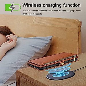 XcaseBar for iPhone 13 Pro 6.1" Wallet case with Zipper Credit Card Holder【RFID Blocking】, Flip Folio Book PU Leather Phone case Shockproof Cover Women Men for Apple 13 Pro case Light Brown