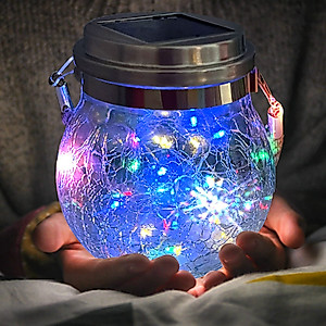 ZQX Outdoor Hanging Solar Lights,2 Pack 30 LED Solar Cracked Glass Ball Lanterns with Handle,Waterproof Solar Decorative Lights for Garden Patio Yard Christmas Wedding Party Decor(Warm White)