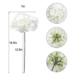Alishomtll 5 Pcs Hydrangea Artificial Flowers with Removable Stems Full Silk Hydrangea Heads for Home Decor, Fake Faux Hydrangea Flowers for Wedding Centerpieces Party DIY Project (White)