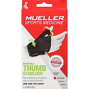 MUELLER Adjust-to-Fit Thumb Stabilizer - Unisex, Black, One Size Fits Most, Ideal for De Quervains Tenosynovitis Brace, Thumb Brace for Arthritis Pain and Support, Can be Worn on Both Hands, Black