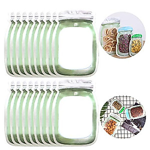 Enkrio 20 Pack Reusable Mason Jar Bags Reusable Mason Jar Ziplock Bags Food Storage Bag for Kitchen Food Snack Sandwich Leakproof Snacks Food Saver Bags