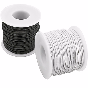 2 Rolls 1 mm Elastic Beading Cord for Bracelet Stretchy Elastic String for Jewelry Making Sewing Necklace 100 Meters Elastic Bracelets Cord Crafts Beading Thread DIY Crafting Cord (Black + White)