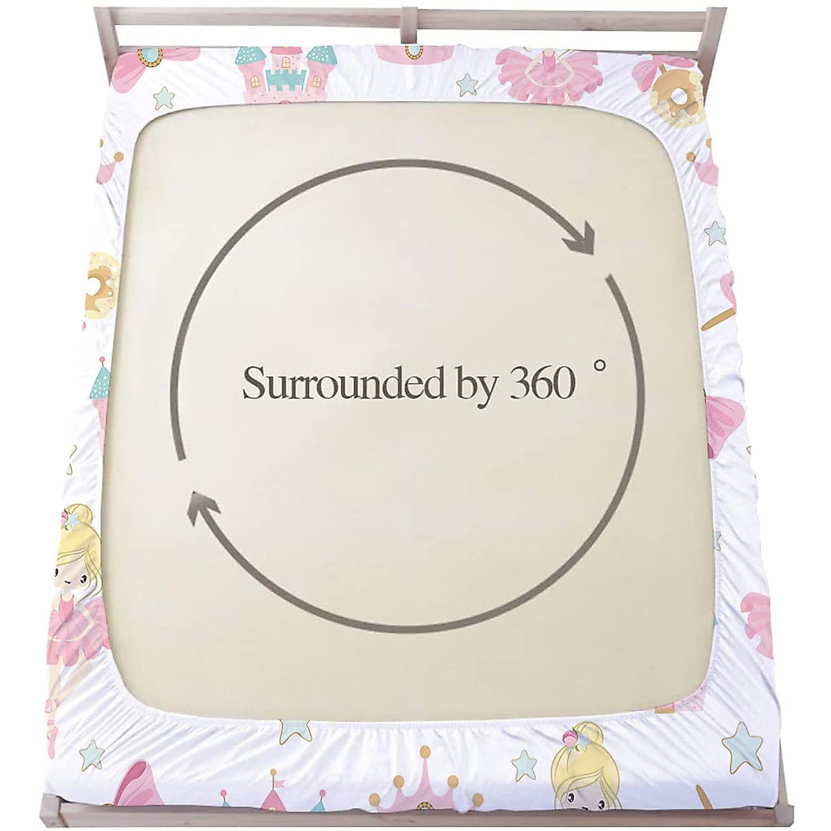 Jameswish Dancing Princess Fitted Sheet Set Twin for Kids Girls Teens Crown Castle Pattern Bed Sheet 2 Piece 3D Print Pink Dreaming Style Sheet Set