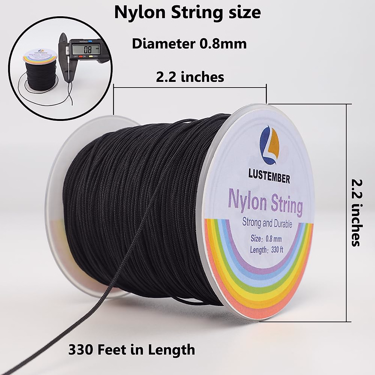 0.8mm Nylon String, Strong Bracelet String, Durable Nylon Cord for Jewelry Making, Bracelets, Beading, Necklaces, Rattail Braiding, Kumihimo, Wind Chimes, Blinds and Handicrafts