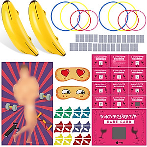 Nezyo Bridal Shower Games Inflatable Banana Ring Toss Game Large Poster Games Player Stickers Bridal Shower Engagement Decorations for Adults Women Tossing Game Party