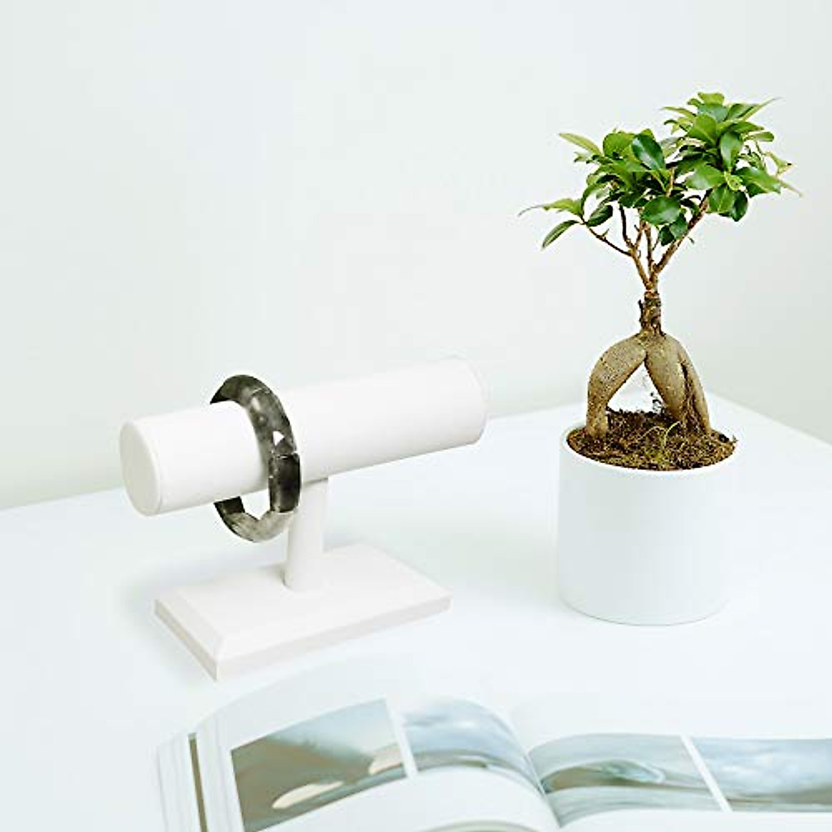 Mooca Bracelet Holder Jewelry Display Jewelry Stand Organizer T-Bar Bracelet Watch Display for Home Organization Bracelet Bangle Holder, White Leatherette