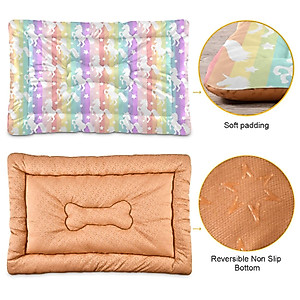 Coikll Rainbow Unicorn Pet Bed Pad Soft Dog Bed Mat with Anti-Slip Bottom, Machine Washable Crate Pad Mattress for Dog Sleeping- 24 * 18inches