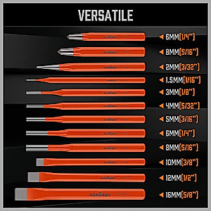 HORUSDY 12-Piece Punch and Chisel Set, Including Taper Punch, Cold Chisels, Pin Punch, Center Punch