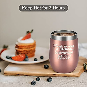 Sister in Law Gifts, A BADASS Sister in Law Wine Tumbler, Christmas Birthday Wedding Gifts for Sister in Law Women from Bride, 12 Oz Stainless Steel Insulated Wine Tumbler with Lid, Rose Gold