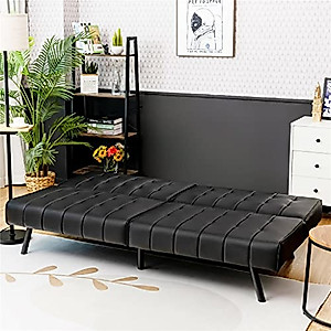 Walnut Futon Sofa Bed PU Leather Convertible Folding Couch Sleeper Lounge Convenient Installation (Color : A)