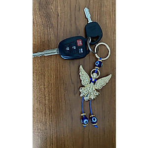 LUCKBOOSTIUM 18K Gold Plated Metal Beautiful Angel w/Blue Crystal & Evil Eye Hanging Ornament Good Luck Charms Home Keys Bags & Rear View Mirror Accessories Gift for Men & Women (Gold Angel 2)