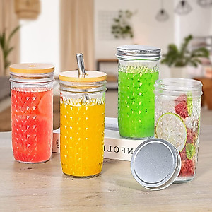 ASANMEYO 2 Pcs Glass Cups Set - 24oz Mason Jar Drinking Glasses with Bamboo Lids & Straws & 2 Airtight Lids, Cute Reusable Smoothie cup, Iced Coffee Glasses, Travel Tumbler for Bubble Tea, Juice