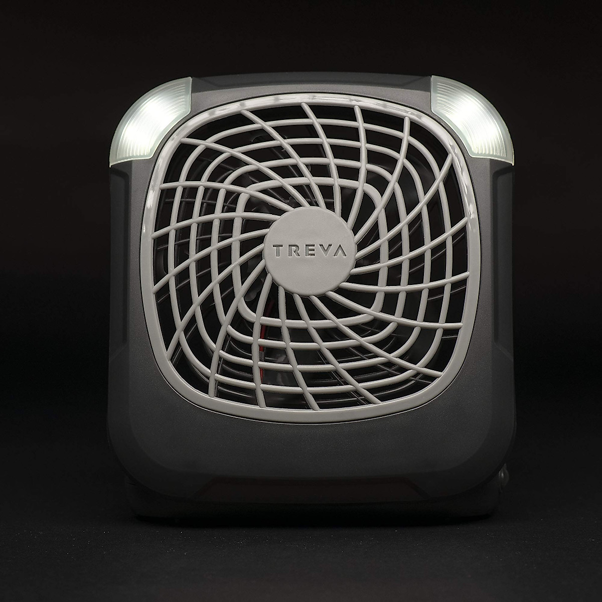 Treva 5 Inch Battery Powered Fan With LED Lights, Portable Desk Fan with 2 Cooling Speeds, Folding & Tilt Design Small Cubicle Accessories (Grey)