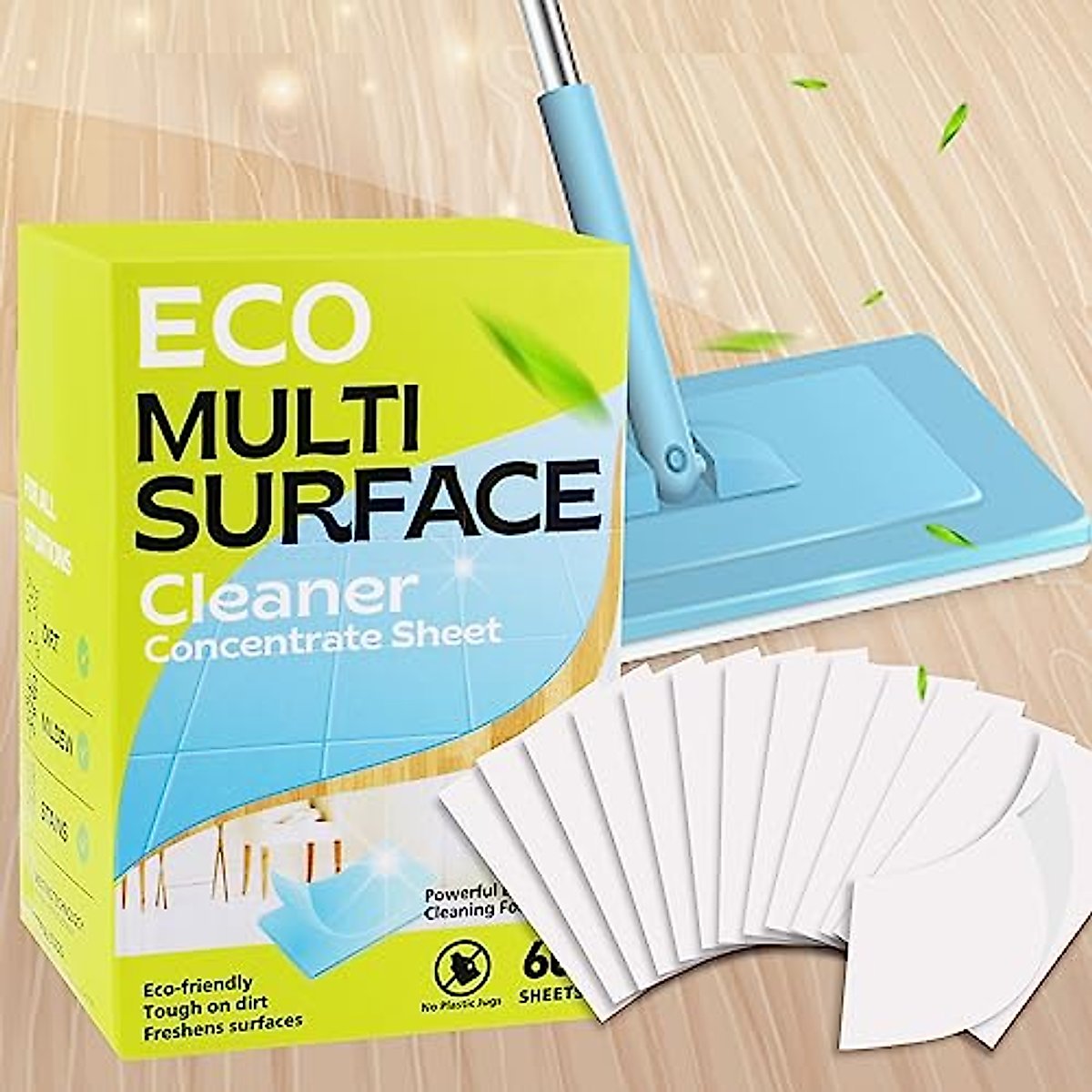 JSENA Floor Cleaner Sheets，60 Loads Multi Effect Floor Cleaning Slice, Mopping concentrated Floor Cleaning Sheets for Mopping Concentrated Multi-Surface Cleaner ,Non Stubborn Stains, Daily Cleaning，Easy Use, for RV, Space Saving, Mild Scent