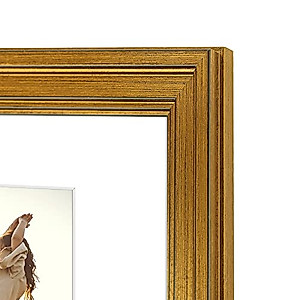 Frametory, 11x14 Picture Frame - for Two 5x7 Photos, Two Opening White Mat - Wall Display - Great for Wedding, Graduation, Engagement Photographs - Dark Gold