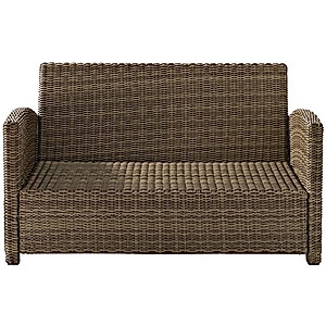 Crosley Furniture KO70022WB-NV Bradenton Outdoor Wicker Loveseat, Brown with Navy Cushions