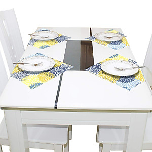 My Daily Dahlia Floral Square Placemats Set of 4, Blue Yellow Flowers Heat Resistant Washable Table Place Mats for Dining Kitchen