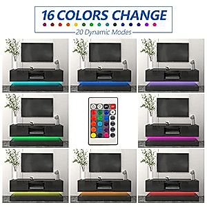 ARMCONE LED TV Stand, Media Entertainment Center, TV Stand for 55 60 Inch TV, Modern Industrial Floor Standing TV Cabinet with Storage, Black Entertainment Center, TV Console Home Furniture