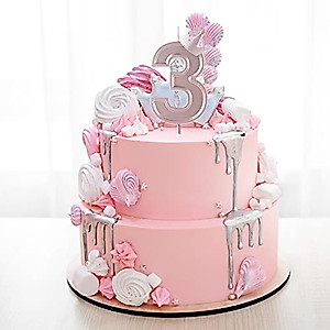 AIEX 3inch Birthday Number Candle, 3D Candle Cake Topper with Crown Cake Numeral Candles Number Candles for Birthday Anniversary Parties (Rose Gold; 1)