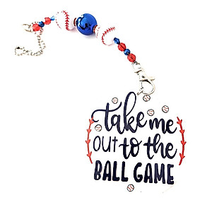 TAKE ME OUT TO THE BALLGAME UV RESIN/ACRYLIC REAR VIEW MIRROR BEADED CAR CHARM – HANDMADE – FREE STANDARD SHIPPING