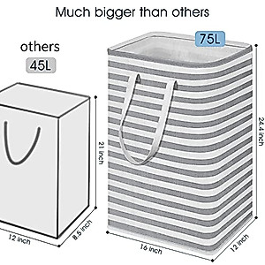 WISELIFE Laundry Hamper, 75L Large Collapsible Tall Laundry Basket with Handles, Water Resistant Freestanding Clothes Hamper, Storage Basket, Storage Bags for Clothes Toys, 24.4" (H),Grey