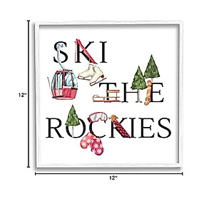 Stupell Industries Ski The Rockies Winter Seasonal Sports Phrase, Designed by Ziwei Li White Framed Wall Art, 12 x 12, Red