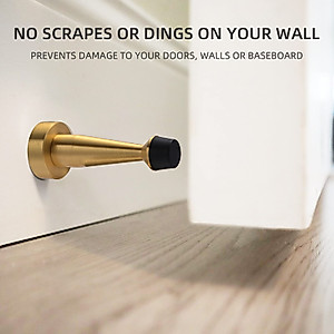 Solid Brass Door Stop, Decorative Door Stopper Wall Protector, Heavy Duty Door Stop with Rubber Bumper Tip for Wall Door Protection Sound Dampening, Brushed Gold Brass Plated