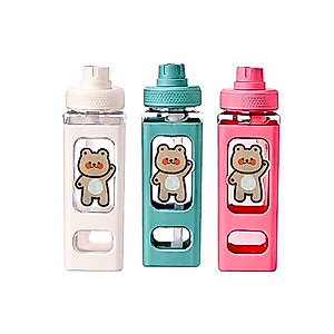 Kawaii Water Bottle With Straw And Sticker 23.6oz Cute For Kids Girls No Leak Large Sport Plasti Portable Square Drinking School Supplies, 02-Pink, 24