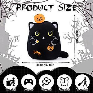 InIsaJace Cute Halloween Cat Plush - 8 Inches Halloween Cat Stuffed Animals Halloween Black Cat Plush with Pumpkin Boo Cat Plush Pillow Birthday Gifts for Kids Boys Girls Halloween Birthday Plush Gift