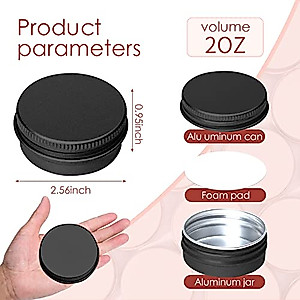 2 oz black tins with lids, Round Aluminum Cans, for Candles,Cosmetic, Lip Balm, 20Pcs.