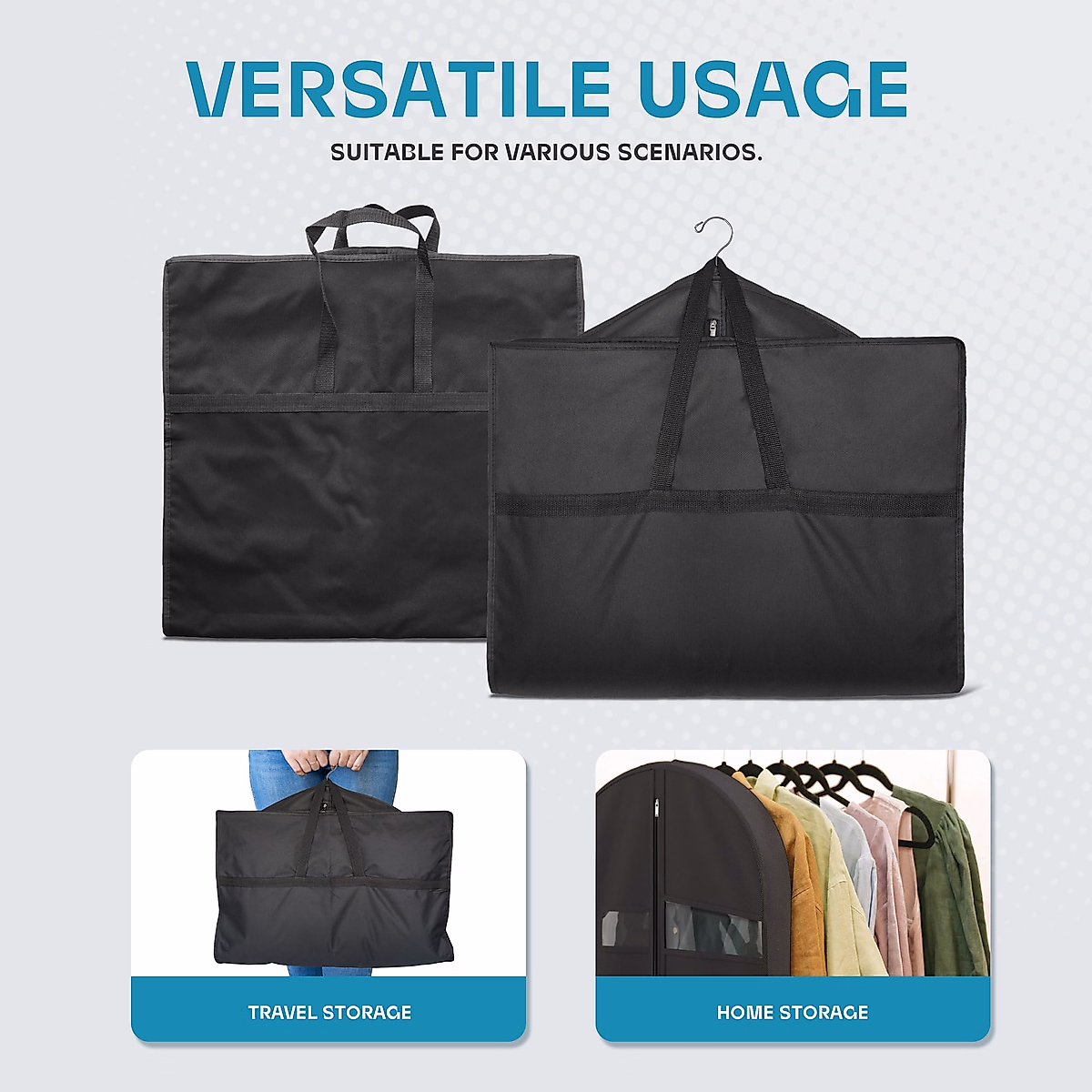 Lazebox 3 packs Garment Bags for Travel and Closet Storage with Zipper Pocket, Heavy Duty Waterproof Hanging Suit Bag with Handles for Suits, Coats, Jackets, Shirts