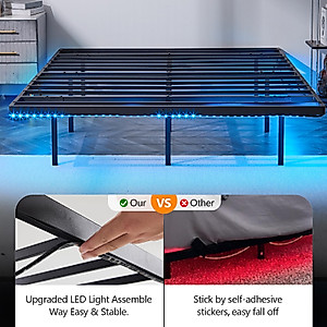 VINGLI Floating Bed Frame Queen with USB Charging Station/LED Lights, 14'' Platform Bed Frame Heavy Duty Metal Bed Queen Size for Kids Teens & Adults, No Box Spring Needed,Black