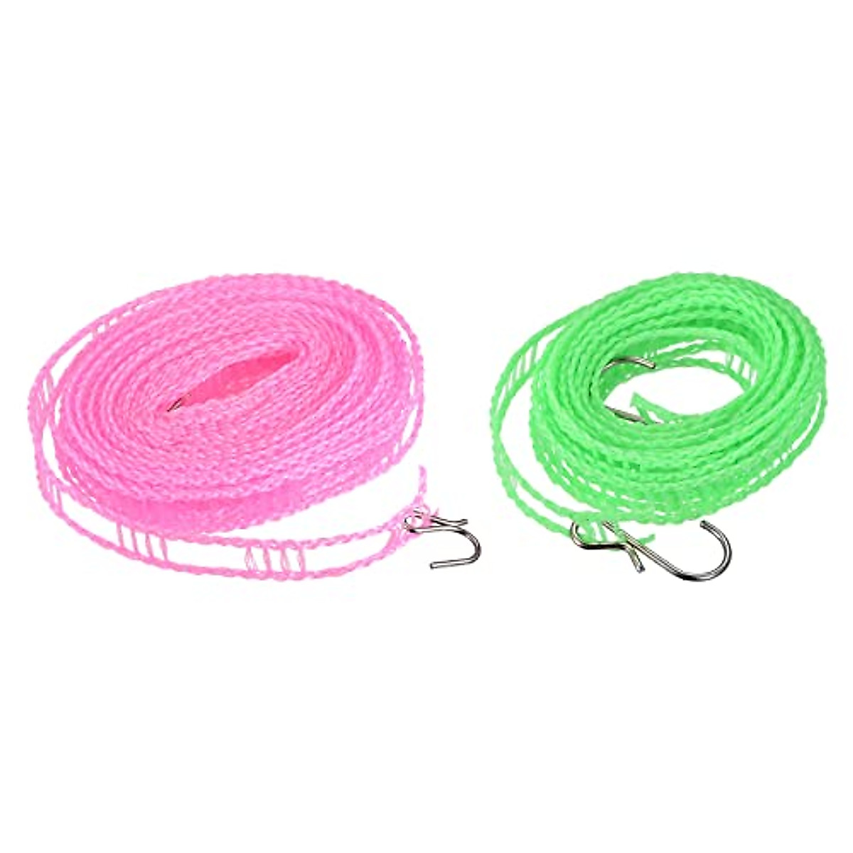 uxcell Portable Clothesline, 9.84ft/16.4ft Nylon Windproof Non-Slip Washing Line Rope for Courtyard Outdoor Travel Camping Laundry Drying, Green/Pink